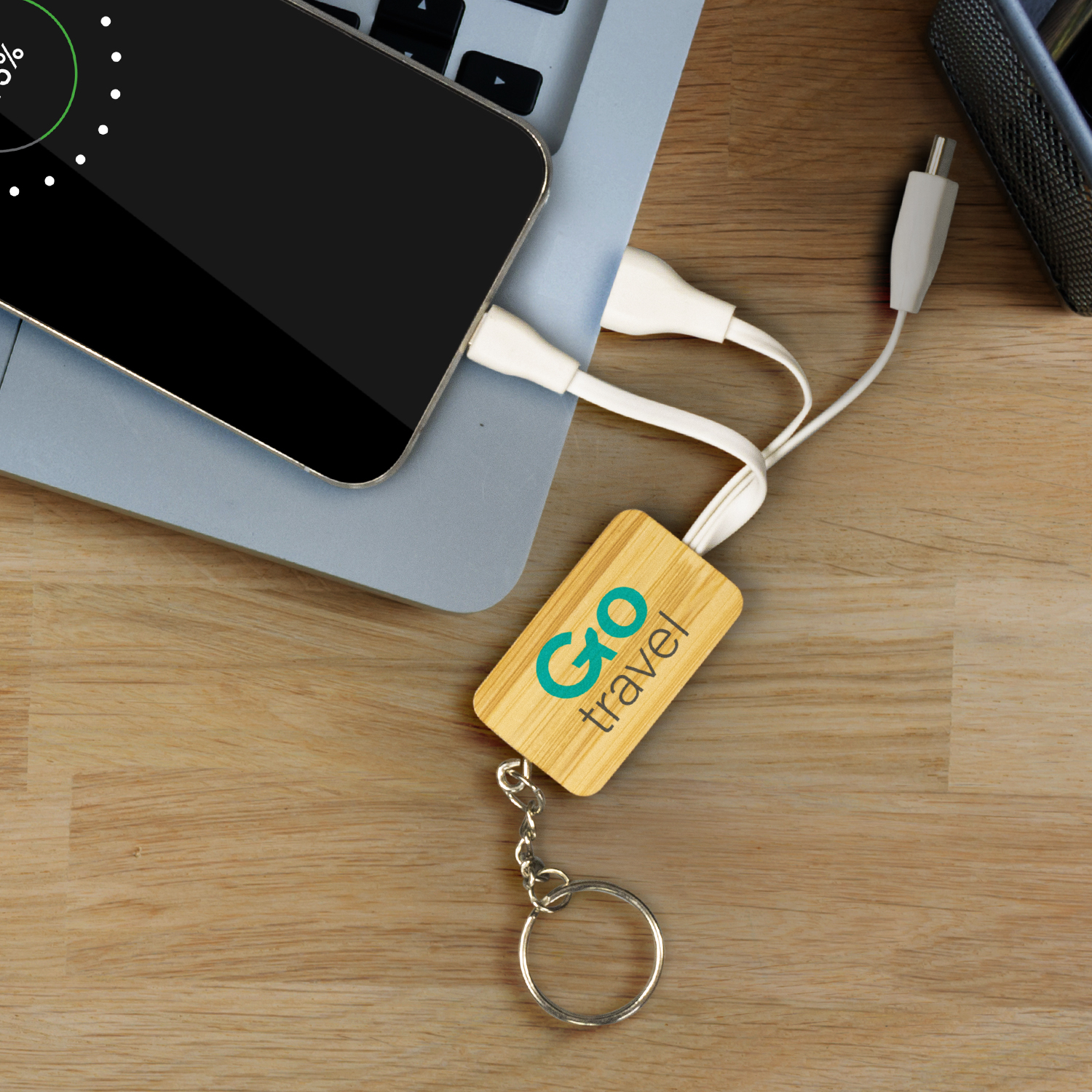 TRENDS | Bamboo Charging Cable Key Ring - Rectangle