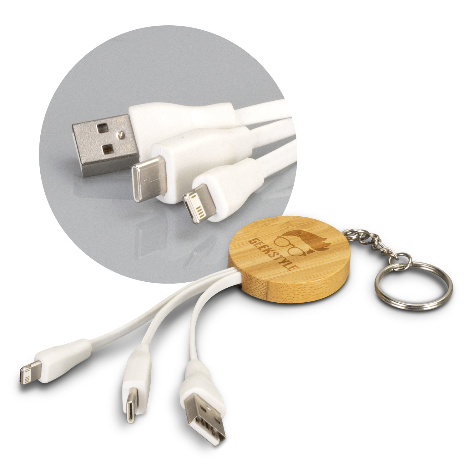TRENDS | Bamboo Charging Cable Key Ring - Round